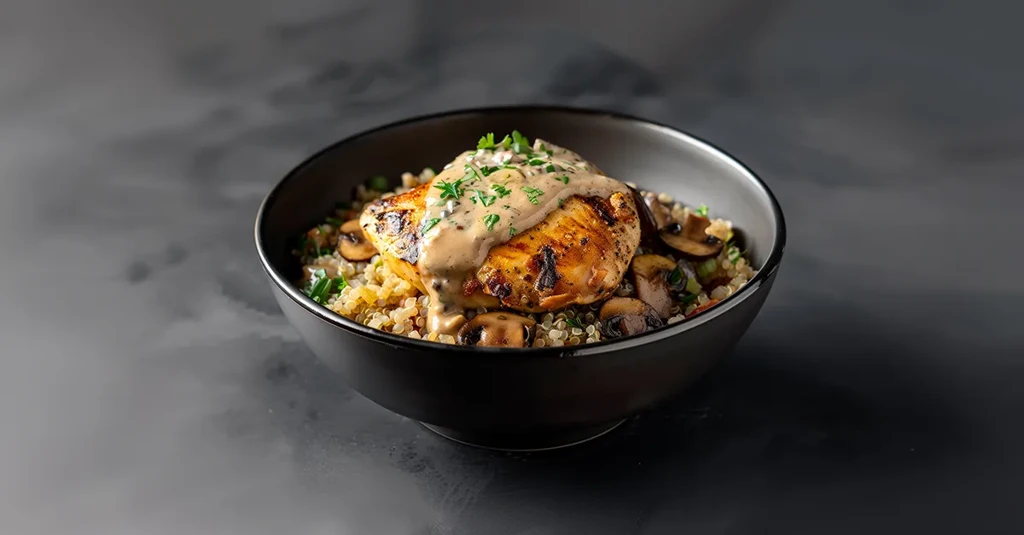 Petto di pollo con ragù di funghi e quinoa